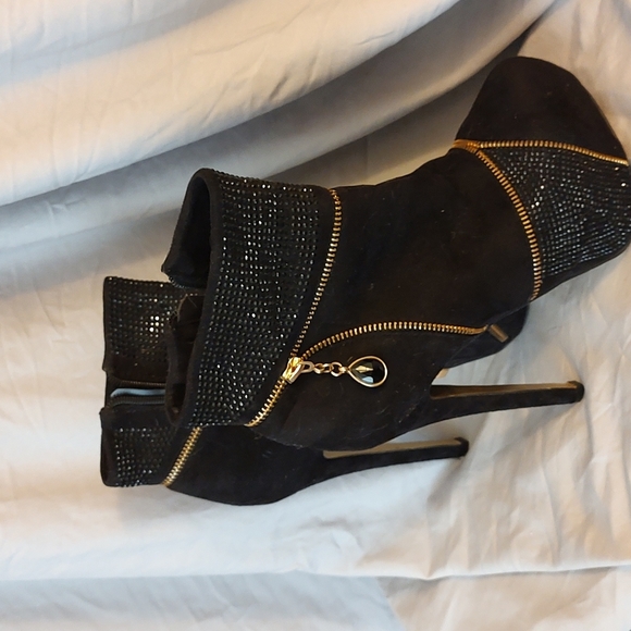 bebe | Shoes | Bebe Brand Black Boots With Gold And Crystal Accents ...